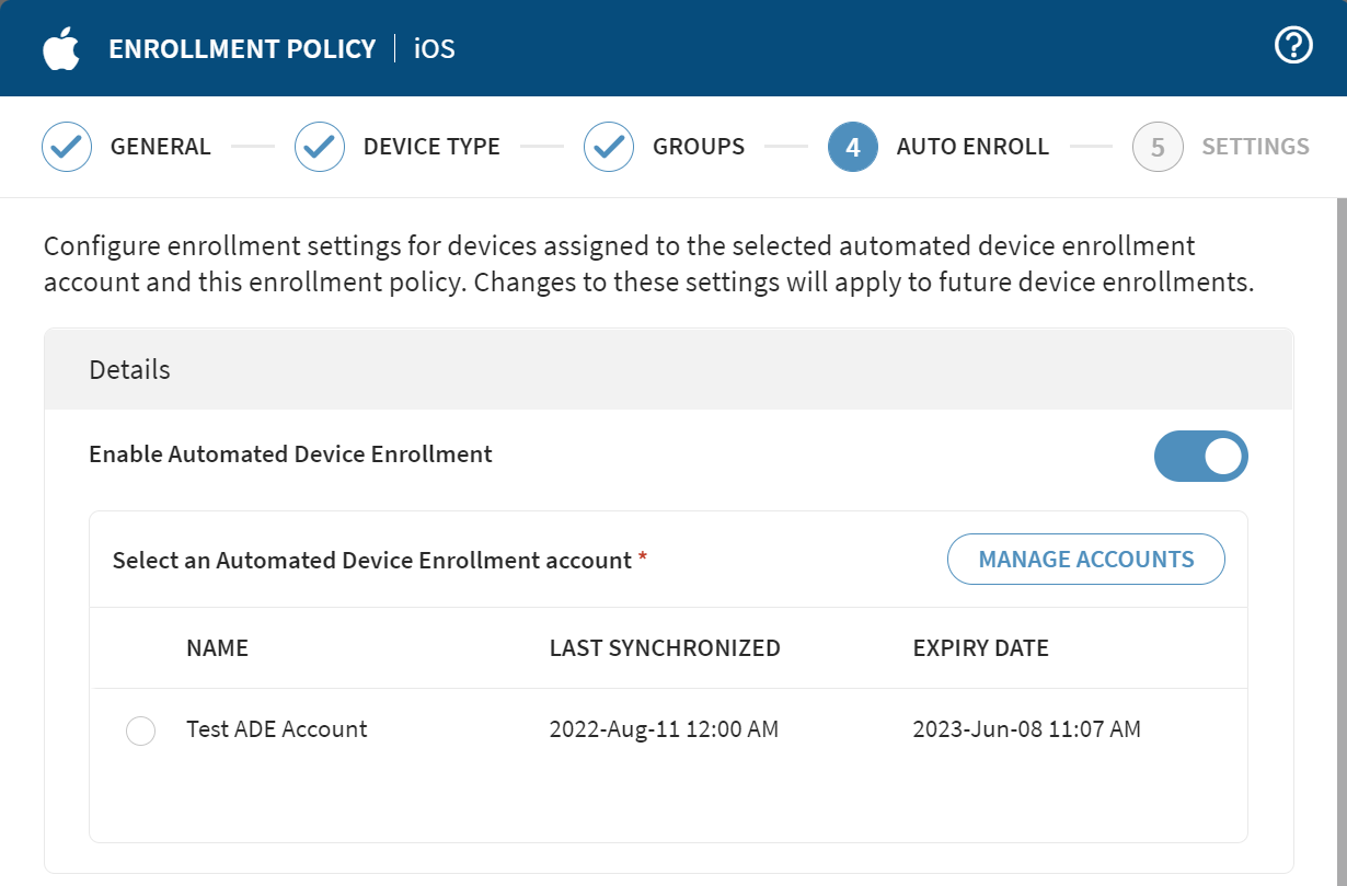 Creating an iOS Enrollment Policy