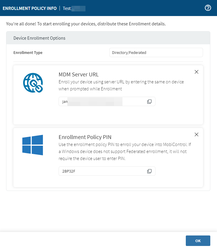 Creating an Enrollment Policy for a Directory/Federated Type Enrollment