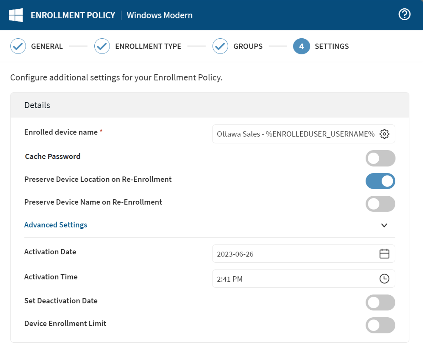 Creating an Enrollment Policy for a Directory/Federated Type Enrollment