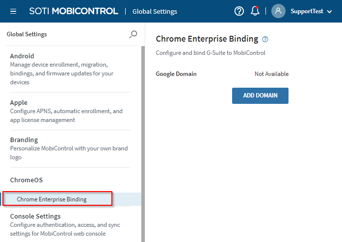 Adding a Chrome Enterprise Binding to SOTI MobiControl
