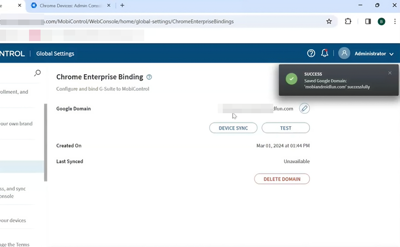 Adding a Chrome Enterprise Binding to SOTI MobiControl