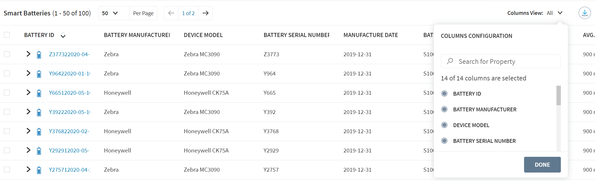 Customizing the Smart Batteries Table