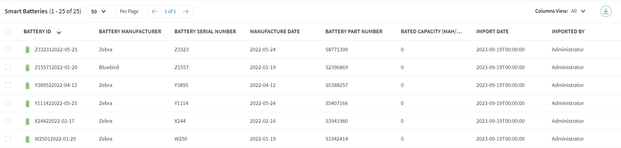 Uploading and Downloading Battery Lists
